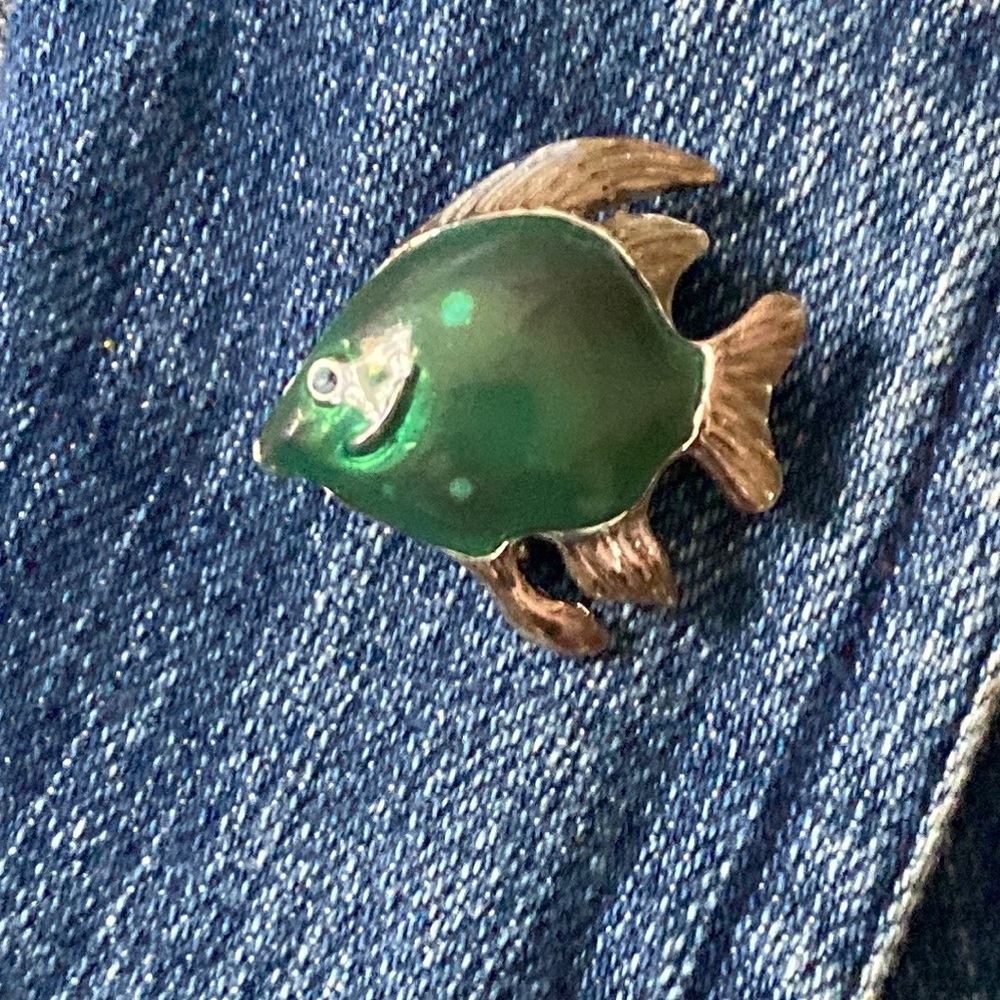 Aai Vintage Green Enamel Angel Fish Brooch - Gem